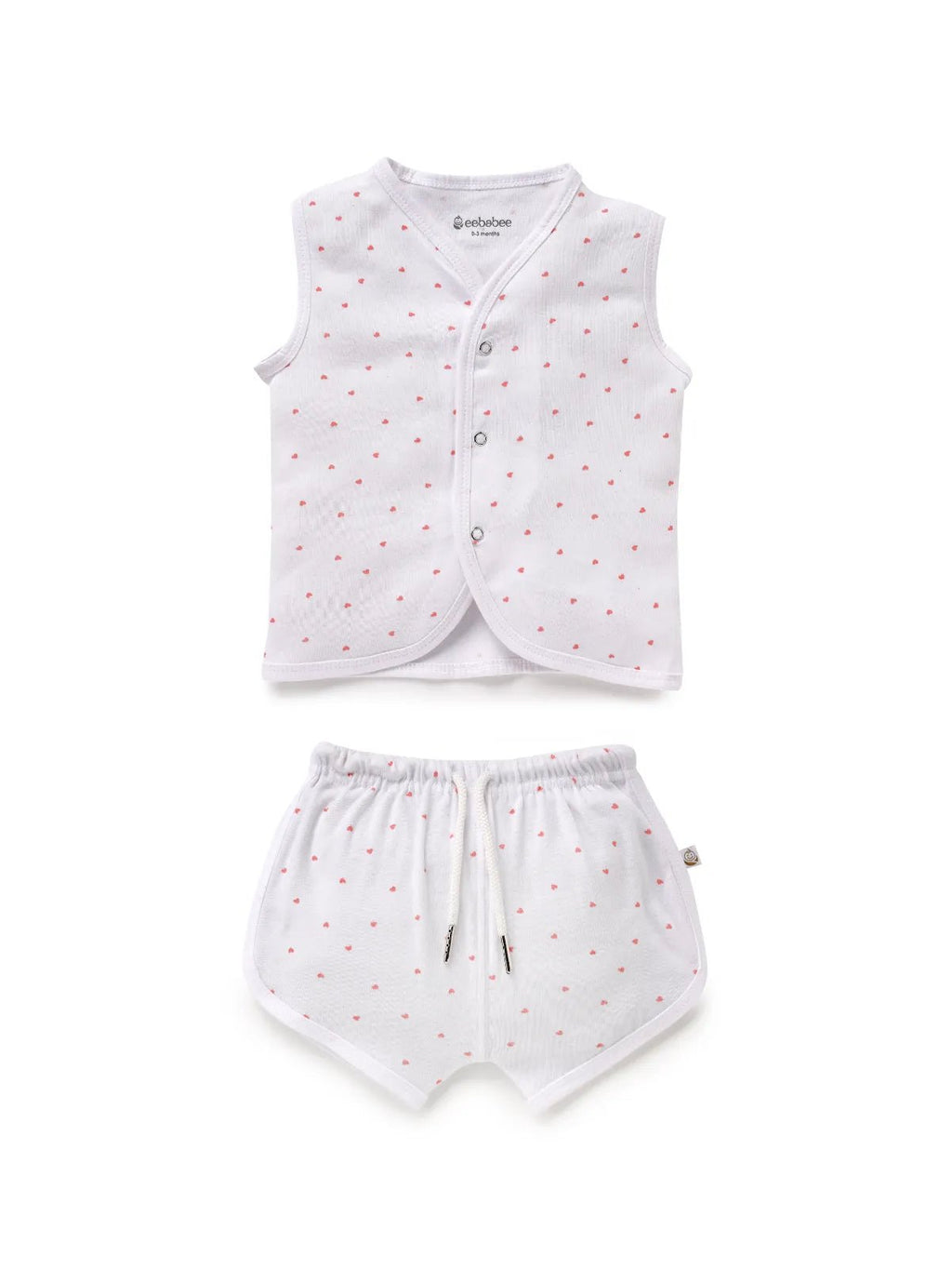 Pure white & pink heart pattern sleeveless cotton jabla set for baby ...