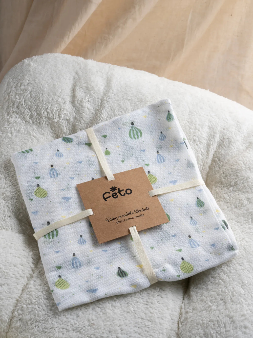FETO COTTON MUSLIN SWADLE WRAP - GREEN BALLOON – Kidulan